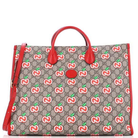 Gucci | Bags | Gucci Convertible Open Tote Apple Gg Coated Canvas Large ...